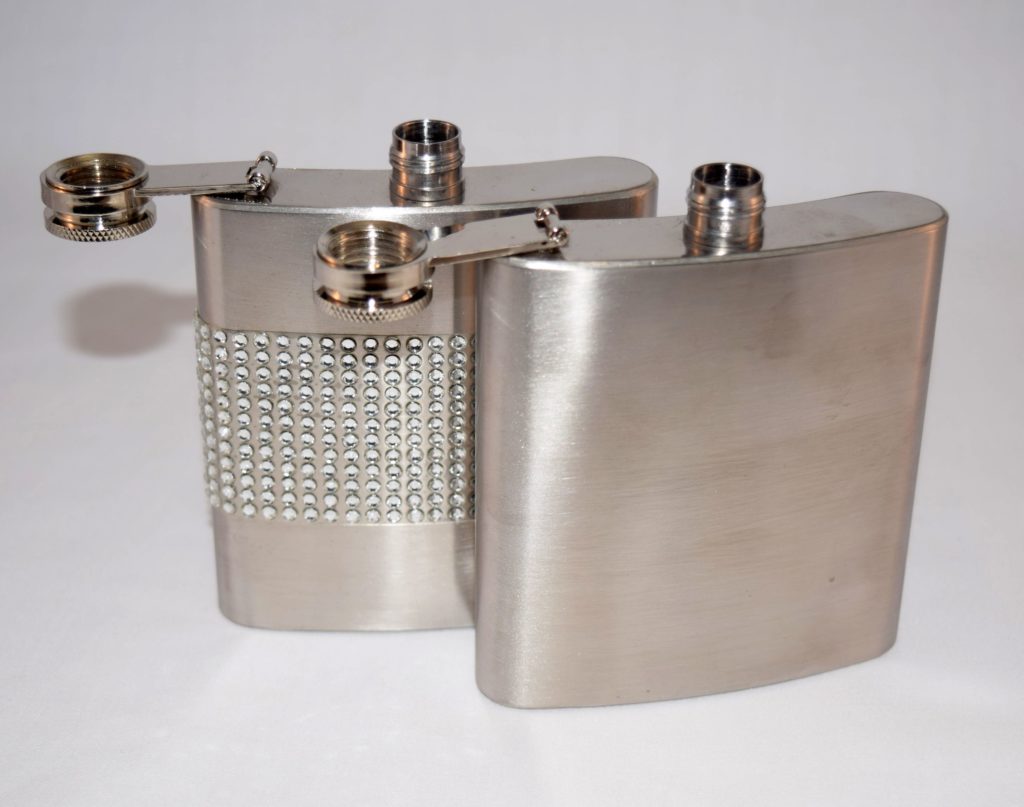 metal flask, brush metal, silver flask, rustic, monogrammed